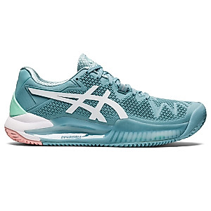 ASICS Women's Gel-Resolution 8 Clay Tennis Shoes, 9, Smoke Blue/White