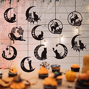 Cheerdecor Gothic Witch Halloween Decorations - 24PCS Black Halloween Party Decorations Witch Moon Cats Spider Halloween Baby Shower Birthday Party Wedding Decorations Chic House Indoor Hanging Decor