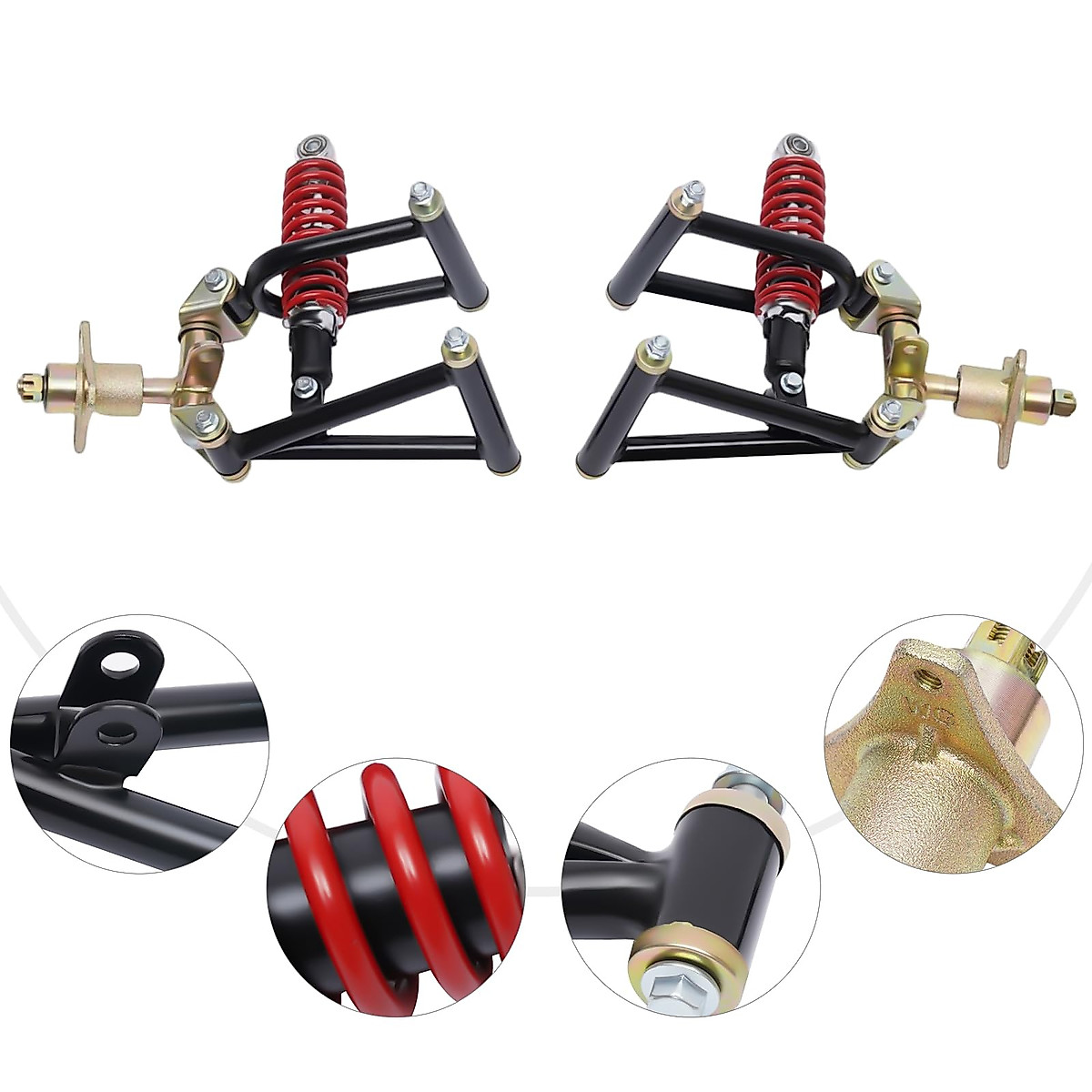 RIAHNEAH Front Suspension Arm Assembly Kit Upper/Lower Suspension Swingarm Assembly Suspension Shock Arm Upper&Lower Swingarm Steering Kit for DIY ATV Quad Bike Buggy Go Kart (220mm)