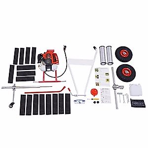 Gas Power Hand Held Walk Behind Sweeper,1.7HP 43CC 2 Stroke Park Garden Cleanning Sweeper Machine Set for Sidewalk Grass Snow Cleaning Lawn