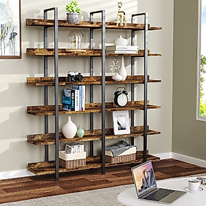 FRAPOW 83Inch Industrial Bookshelf and Bookcase, Double Wide 6 Tier Large Vintage Book Shelf with Metal Frame Open Bookshelves for Living Room Home Office