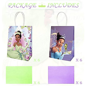 JWSeeMe 12 Pcs Princess Tiana Party Supplies Gift Bags Paper Candy Bags Birthday Party Favors for Boys Girls, 2 Patterns 1