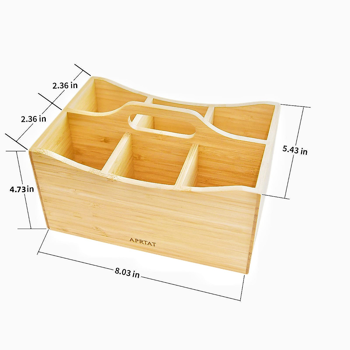 APRTAT Bamboo Flatware Utensil Caddy,Utensil Holder For Outdoor Picnic, Kitchen Storage-Holds Silverware, Forks, Knives, Spoons And Other Utensils | Size-8.03 L x 5.43 W X 4.73 H in
