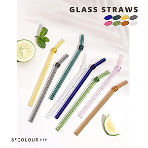 8 Pack EMPO Glass Straws Colored - 8" x 8mm Perfect Reusable Straw - Smoothies, Tea, Juice, Water, Essential Oils Gift with 2 Cleaning Brush MultiColor