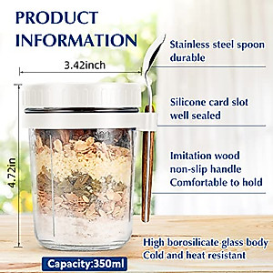 Overnight Oats Jars with Spoon and Lid 16 oz [2 Pack], Airtight Oatmeal Container with Measurement Marks, Mason Jars with Lid for Cereal On The Go Container (2pcs white)