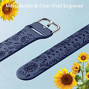 SNBLK Galaxy Watch 5 Band, 40mm-44mm, Soft Silicone, Flower Design, Navy Blue