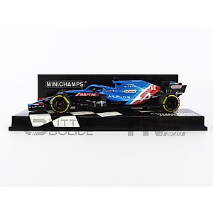Minichamps 417210114 1:43 Alpine F1 Team A521-Fernando Alonso-Bahrain GP 2021 Collectible Miniature Car, Multicoloured, Blue/Red/Black