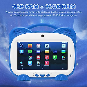 AMONIDA Kids Tablet, Tablet 7 Inch HD 1080P 4GB and 32GB Support WiFi 5500mAh Dual Camera US Plug 100‑240V for Boys (Blue)