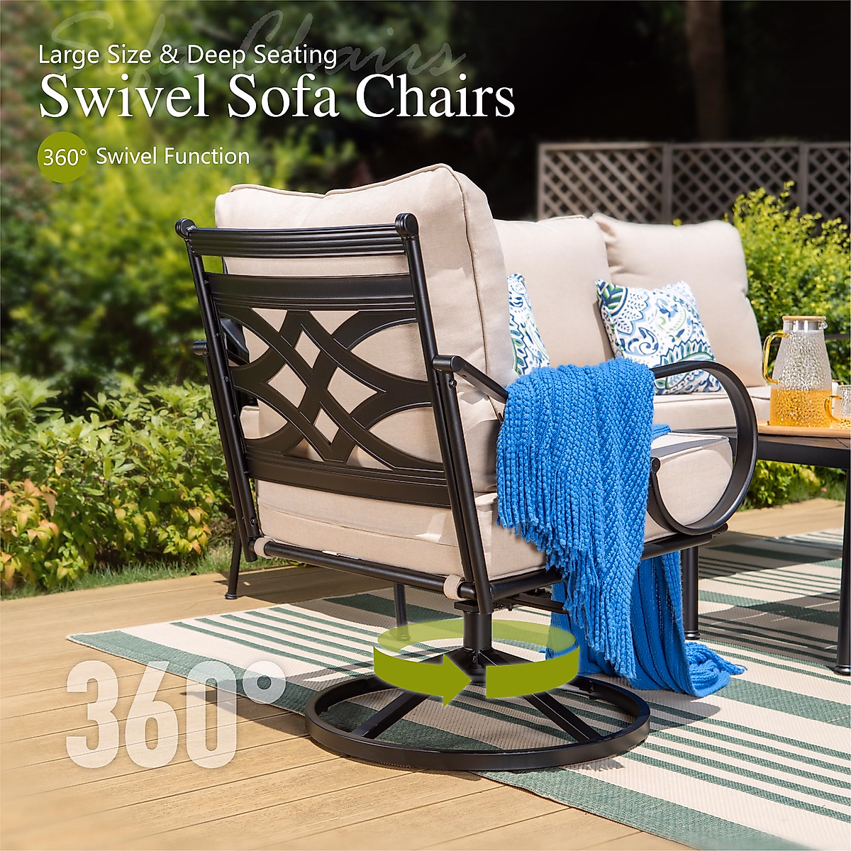 Sophia & William 6 Piece Outdoor Patio Furniture Set, 7 Seats Patio Conversation Sets with 45" Gas Fire Pit Table x 1, 3-seat Sofa x 1, Swivel Chair x 2, Cushioned Chair x 2, Beige