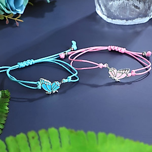 MJartoria BFF Bracelets for 2-Butterfly Matching Bracelets Adjustable Strand Best Friends Bracelet Handmade Charm Friendship Bracelets Jewelry Gifts for Women Couples (Blue+Pink-Silver)