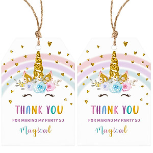 Unicorn Thank You Tags with String Unicorn Party Favor Tags 50PCS Unicorn Birthday Thank You Gift Tags Magical Rainbow Design Birthday Gift Tags for Unicorn Birthday Baby Shower Party Favors Decor