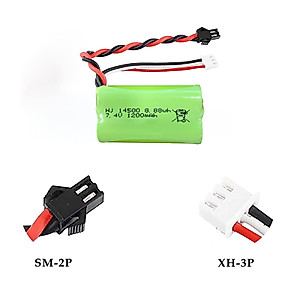 2 Pack 3.7V 1200mah Li-ion Battery with USB Chargers SM-2P Plug RC Rechargeable Battery Compatible with Remote Control Cars DE50 DE55 TB202 E35 DE38 DE40 TM141 Toy Cars