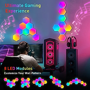 Hexagon Lights (8 Pack) LED Wall Panels, TISOFU RGB Gaming Lights with APP, Smart Modular Panel Hex Tiles Push Glide Expansion Shapes Lights