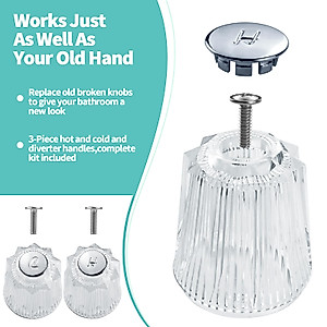 Shower Knob Replacement, 3 Pcs Clear Acrylic Hot,Cold Faucet Handle, Compatible with Pfister Contessa, Windsor, Moen 100710, Phoenix,Shower Knobs, Shower Handle Replacement