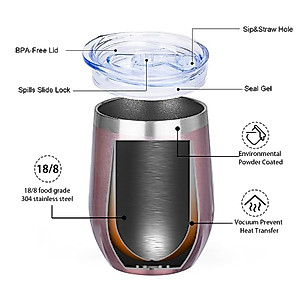 MEZMUT 12 Oz Insulated Wine Tumbler with Lid Double Wall Vacuum Stainless Steel Wine Glass Coffee Mug Insulated Tumbler Cup for Champaign, Cocktail, Beer (Rose Gold, 1 Pack)