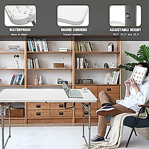 Byliable Folding Table 4 Foot Portable Heavy Duty Plastic Fold-in-Half Utility Foldable Table Small Indoor Outdoor Adjustable Height Plastic Folding Table with Carrying Handle, Camping and Party