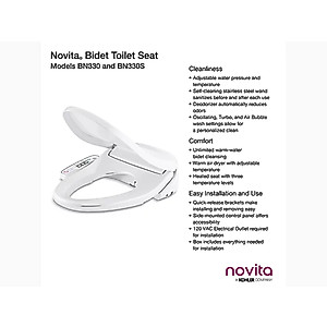 KOHLER BN330-N0 Novita Electric Bidet Toliet Seat, Elongated Heated Bidet Warm Water Bidet with Dryer, Bidets for Existing Toilets, White