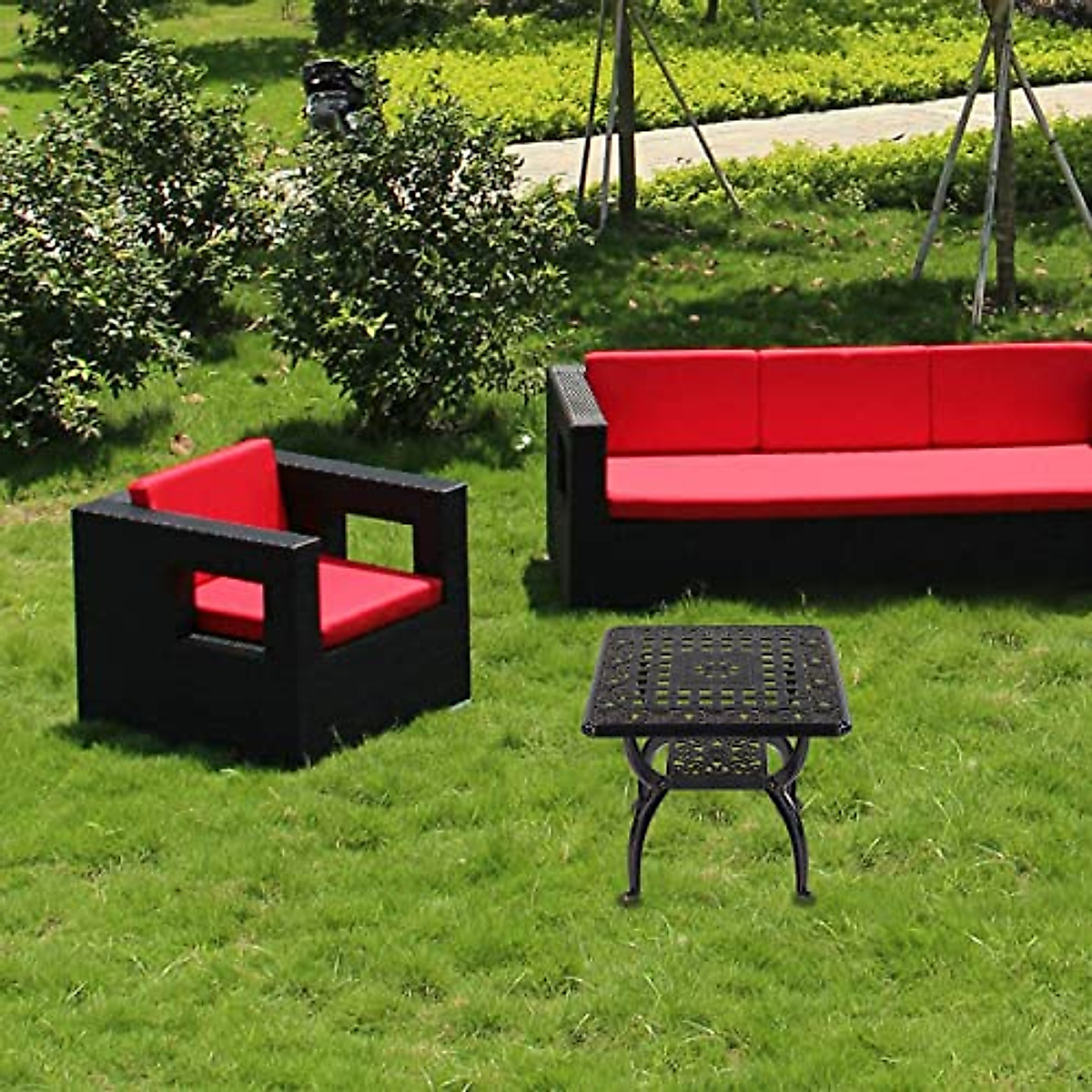 C/G Outdoor Side Tables,Cast Aluminum Patio End Tables,Anti-Rust Coffee Table for Garden Patio Lawn (Square-end Tables, Copper)