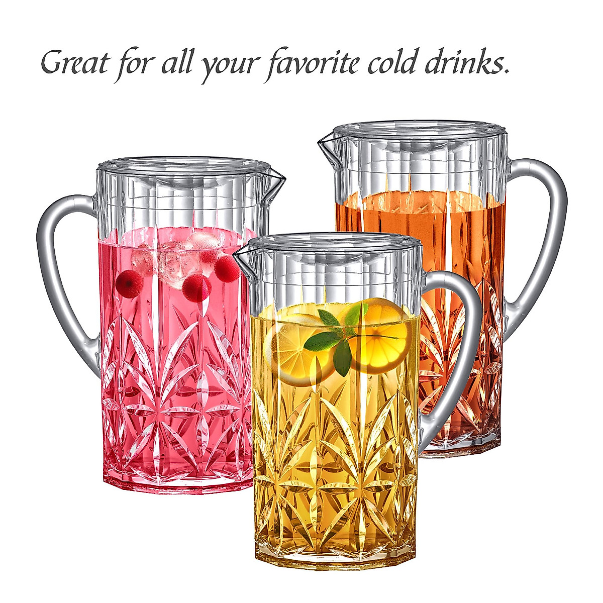 Amazing Abby - Stately - Acrylic Pitcher (80 oz), Clear Plastic Water Pitcher with Lid, Fridge Jug, BPA-Free, Shatter-Proof, Great for Iced Tea, Sangria, Lemonade, Juice, Milk, and More