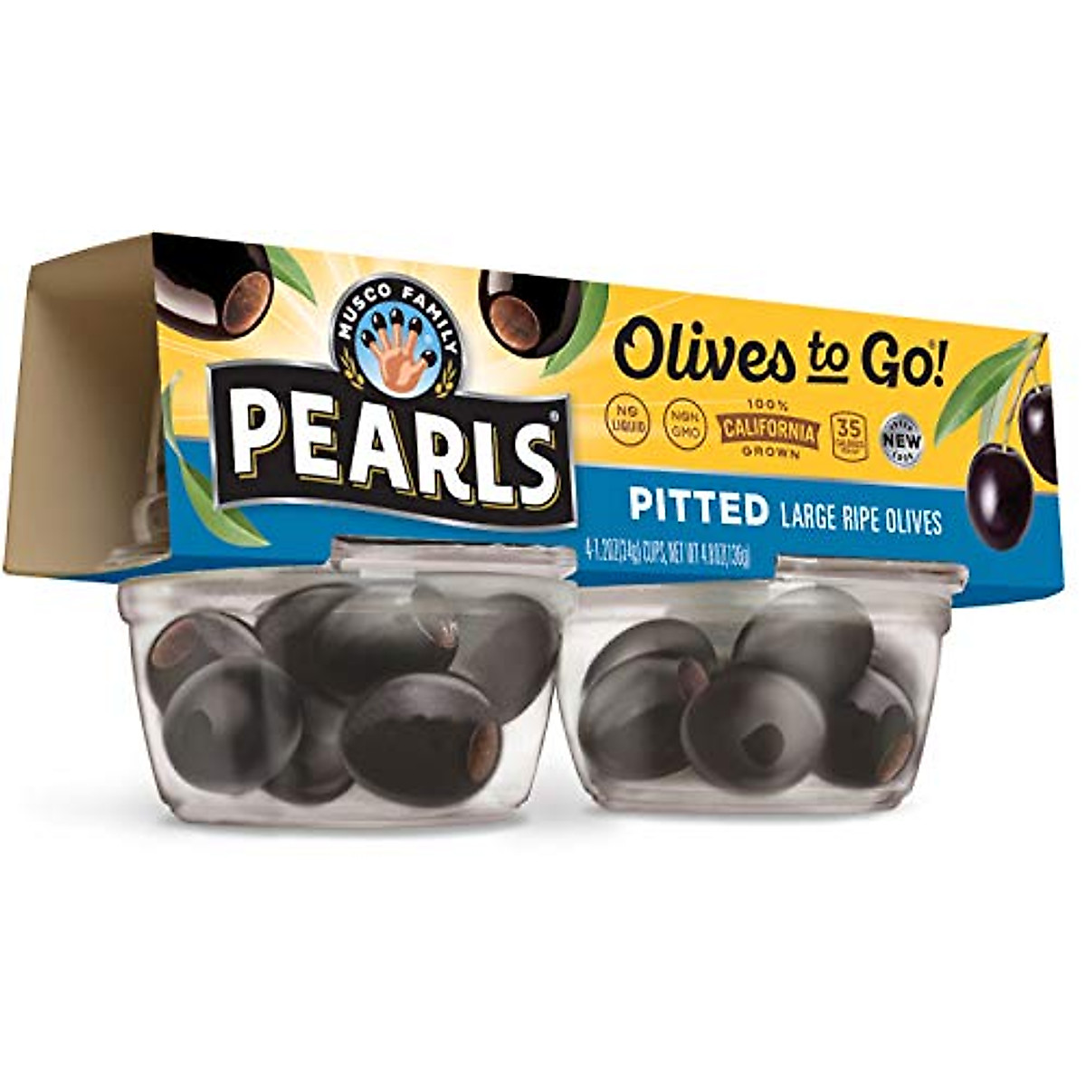 Pearls Olives To Go!, Large Ripe Pitted, Black Olives, 4.8 Ounce - 4 Count(Pack of 6)