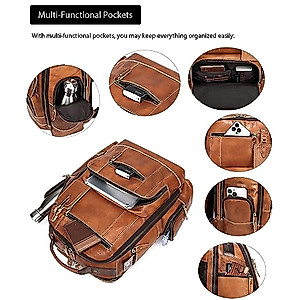 LANNSYNE Vintage Genuine Leather Backpack for Men, 15.6" Laptop Backpack Camping Travel 24L Rucksack