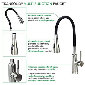 Transolid PF7509A Kitchen/Laundry Faucet with Dual Spray and Flex Neck in Black