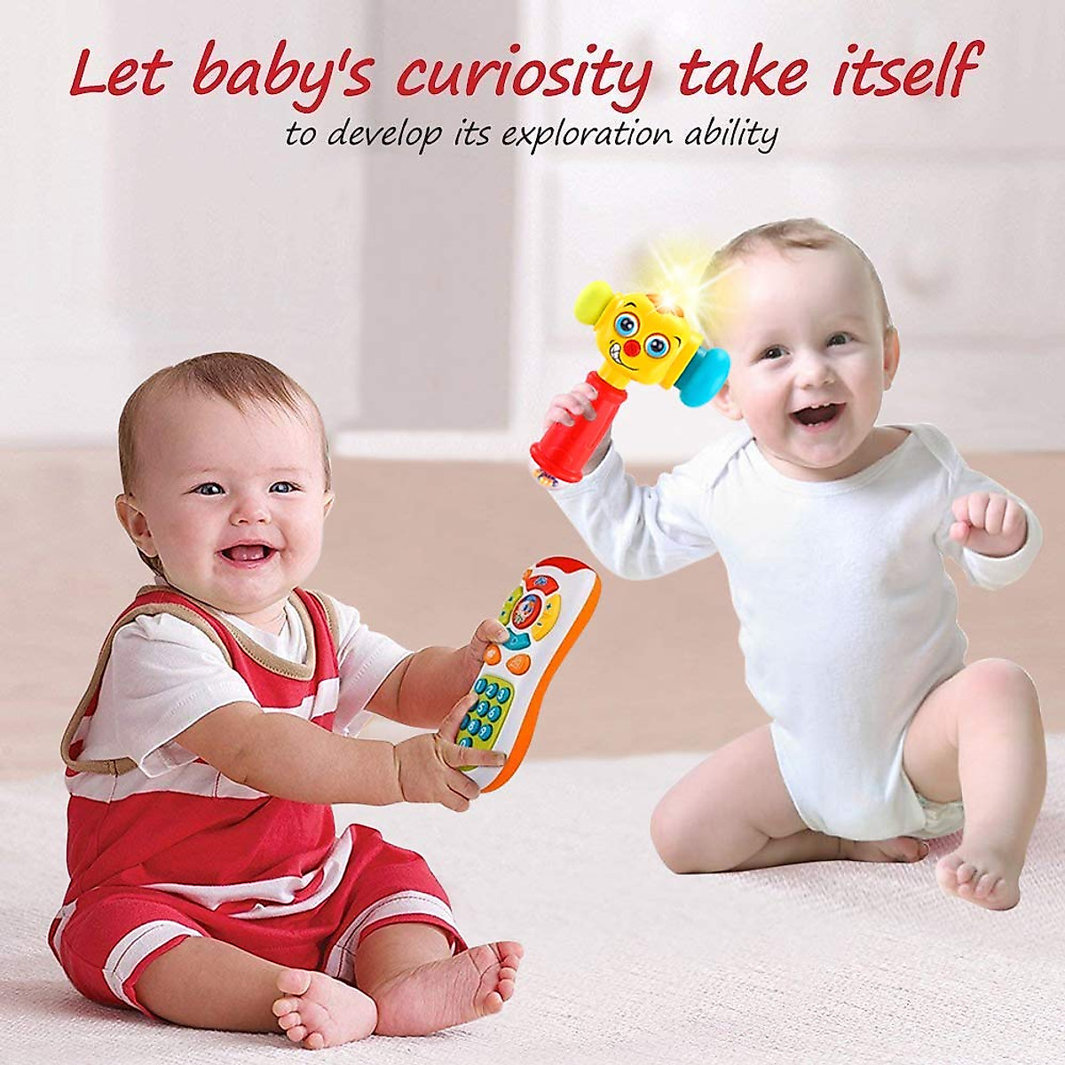 VATOS Baby Toys Set, Baby Remote Control Toy & Baby Hammer Toy for 12 to 18 Months up | Infant Toys with Lighting & Sound Baby Hammer & Remote Control Toys for 1 Year Old + | 12 Months + Baby Toddler