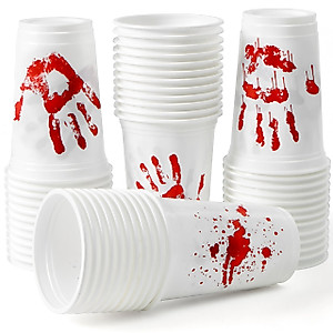 JOYIN 50 PCS Halloween Blood Print Cups Disposable, 12oz Hand Print Plastic Cups bulk, Party Favors for Party Supplies, Halloween Cups for Kids Party Decoration, Coffee, Juice Beverages Drinkware