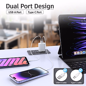 USB C Charger Block, 20W Dual Port PD+QC Power Wall Charger Adapter, Fast Charging Plug for iPhone 15/14/13/12/11/Pro Max/XS/XR/X, Samsung Galaxy, LG and More-3Pack