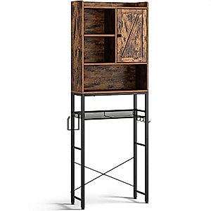 Rolanstar Over The Toilet Storage Rack with Cabinet, 5-Tier Bathroom Space Saver with Adjustable Shelf, Freestanding Bathroom Organizer, Multifunctional Bathroom Toilet Rack, Rustic Brown