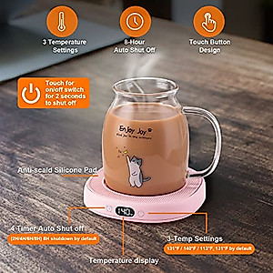 Bsigo Smart Coffee Mug Warmer & Cute Cat Glass Mug Set, Beverage Warmer for Desk Office, Cup Warmer Plate for Milk Tea Water with Time & Temperature Setting(Up to 140℉/ 60℃), 8H Auto Shut Off, Clear