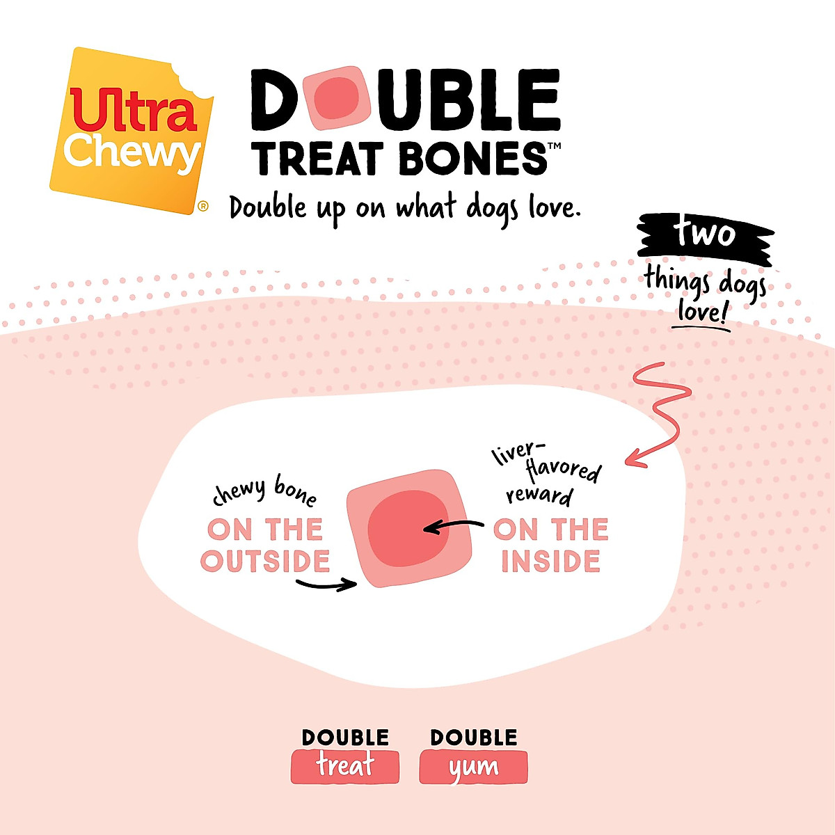 Ultra Chewy Liver, Double Treat Bones: Long-Lasting Dog Treats Made in USA for Large and Small Breeds, Highly Digestible, Ideal for Aggressive Chewers (24 Individually Packed Bones)
