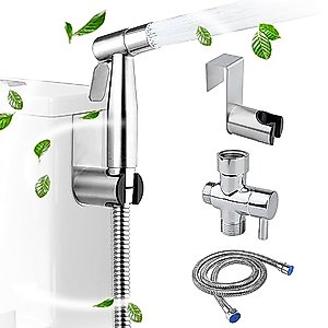 Handheld Bidet Sprayer Set for Toilet, Stainless Steel Hand Jet Sprayer with Anti-Leaking Hose & T-Adapter, Support Wall or Toilet Mount for Cloth Diaper Cleaning/Baby or Pets Shower