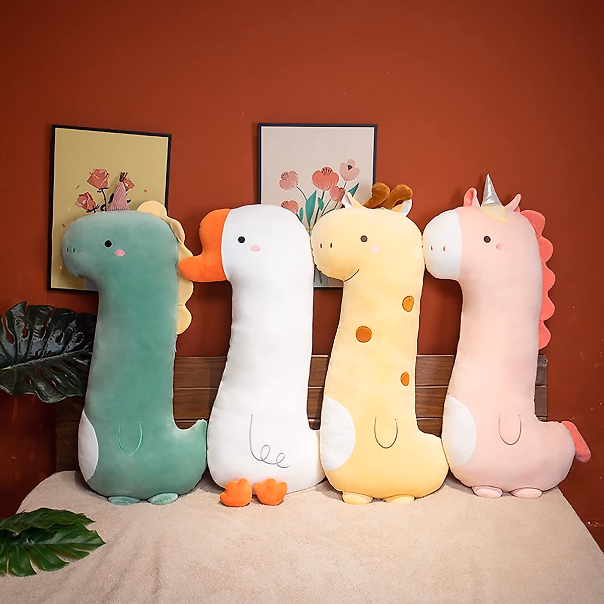 PEACH CAT Cute Long Giraffe Plush Pillow Kawaii Giraffe Stuffed Animal for Girls and Boys Yellow 35.4"