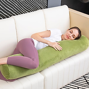 1 MIDDLE ONE Bolster Pillow for Bed, Long Round Body Pillow for Adults with Removable Velvet Cover, Decorative Tube Roll Cylinder Pillow, 47 x 7.87 Inch, Green