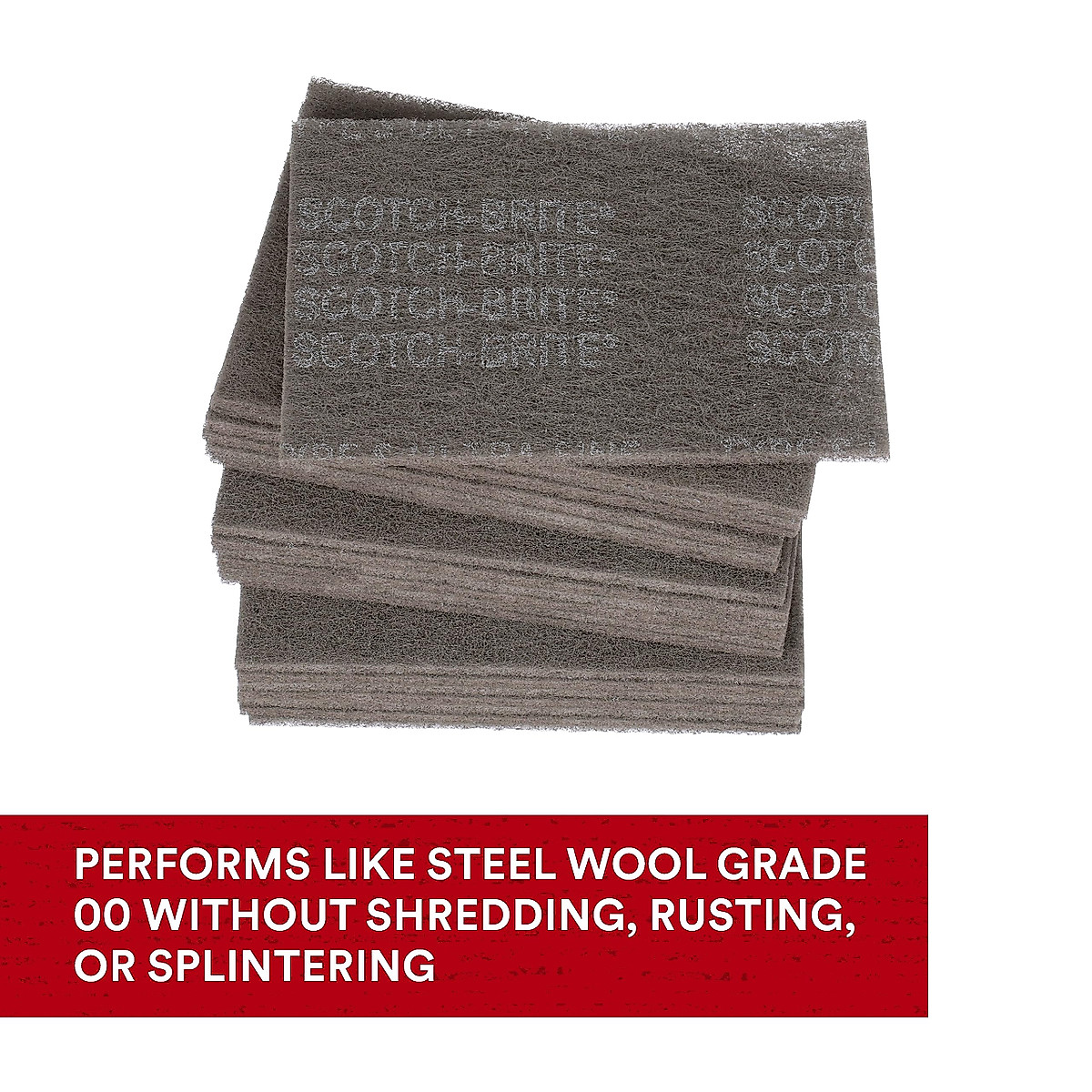 Scotch-Brite Ultra Fine Grade 7448 Hand Pad, Pack of 3, 6 in x 9 in Hand Pads, Nonwoven Silicon Carbide, Surface Preparation, Scuffing, and Cleaning, Gray