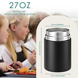 lazycozy® Thermos Food Containers for Hot Food, 27 oz, Soup Thermos with Foldable Spoon, Stainless Steel Vacuum Insulated Food Jar, Leak-Proof, with Carry Bag, Keep Hot/Cold for 12 Hours