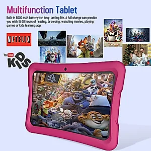 10" Kids Tablet Android 13.0, 4GB RAM+64GB ROM, Learning Tablets for Toddler Children Teen, WiFi-6, 2Ghz CPU, 2.4G/5G, Dual Camera, 10.1'' IPS HD Screen, Family Link, 8000mAh Battery, 2-Year Warranty