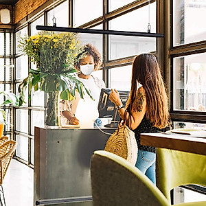 BannerBuzz Hanging Clamp Bar Sneeze Guard with Clear Tarp Film Protective Shield for Office, Cafes, Retail Stores, Cashier, Receptionist (3' x 5')