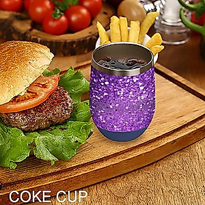 WYUSPGK 304 Stainless Steel Insulated Cup, Sparkling Purple Glitter Print Smooth Rim, Durable & Reusable - Perfect for Office, Home, And Travel