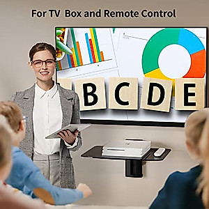 Floating Entertainment Center Shelf, Projector Wall Mount DVD Shelf, Floating Entertainment Center Bracket Under TV for Cable Boxes/Games Console/DVR/TV Accessories, Black (Glass Black 1)