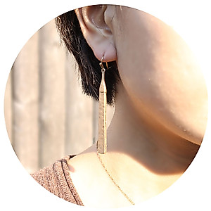 POMINA Gold Long Vertical Linear Bar Dangle Drop Earrings Hammered Gold Geometric Link Dangling Fashion Earrings for Women