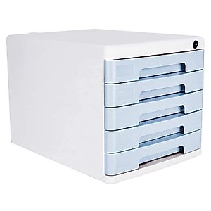 SHABOZ File Cabinets Multifunctional Storage Cabinets, Flat, File Confidential Plastic Storage Cabinets, Office Desk Organizers, and Useful Plastic Drawers On The Upper Layer (Blue)