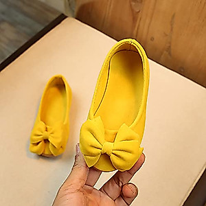 Lykmera Baby Girls Dance Shoes Sandals Solid Girls Princess Sandals Bowknot Children Kids Single Dancing Shoes Party Shoes (Yellow, 9-9.5Years Big Kids)