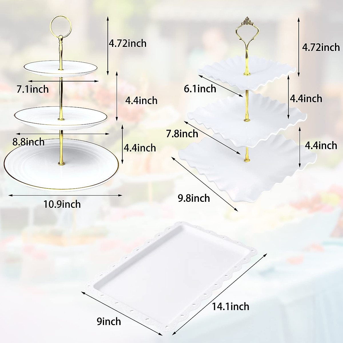 10 Pcs Cupcake Stand Set-Dessert Table Display Set-Cupcake Display Stand-Cupcake Tier Stand with 4X Large 3-Tier Cupcake Stands + 6X Appetizer Trays Perfect for Wedding Baby Shower Home Birthday