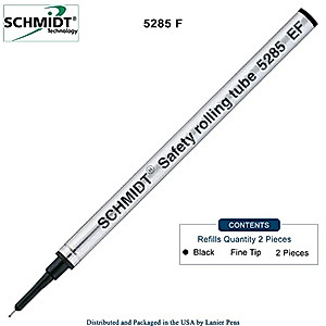 SCHMIDT 2 Pack 5285 Extra Fine Rollerball Metal Refill - Black Ink