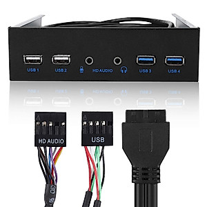 5.25 Inch Front Panel USB Hub with 2 x USB 3.0 Ports & 2 x USB 2.0 Ports & 1 x HD Audio Port 19 Pin Extension Front Panel Card Reader Support WinXP/2003/VISTA/2008/Windows 7/WIN8