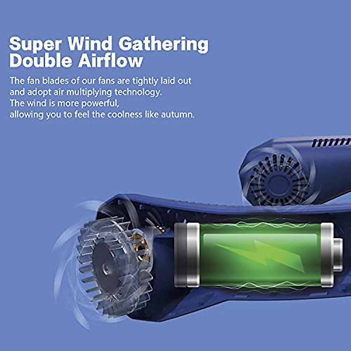 AURTEC Portable Neck Fan, Hands Free Bladeless Neck Fan, Personal Summer Cooling Neck Fan, 3 Speeds 4000mAh Rechargeable Neck Fan with LED Display - Blue