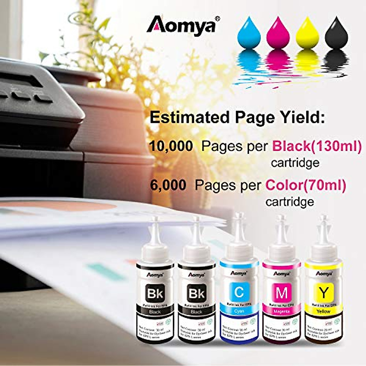 Aomya Compatible Epn T664 Ink Refill Bottle kit for Expression ET-2650, ET-2500, ET-2550, ET-2600 & Workforce ET-16500, ET-4500, ET-4550 L100 L110 L120 L200 L210 L300 L350 L355 L550 L555 Printers