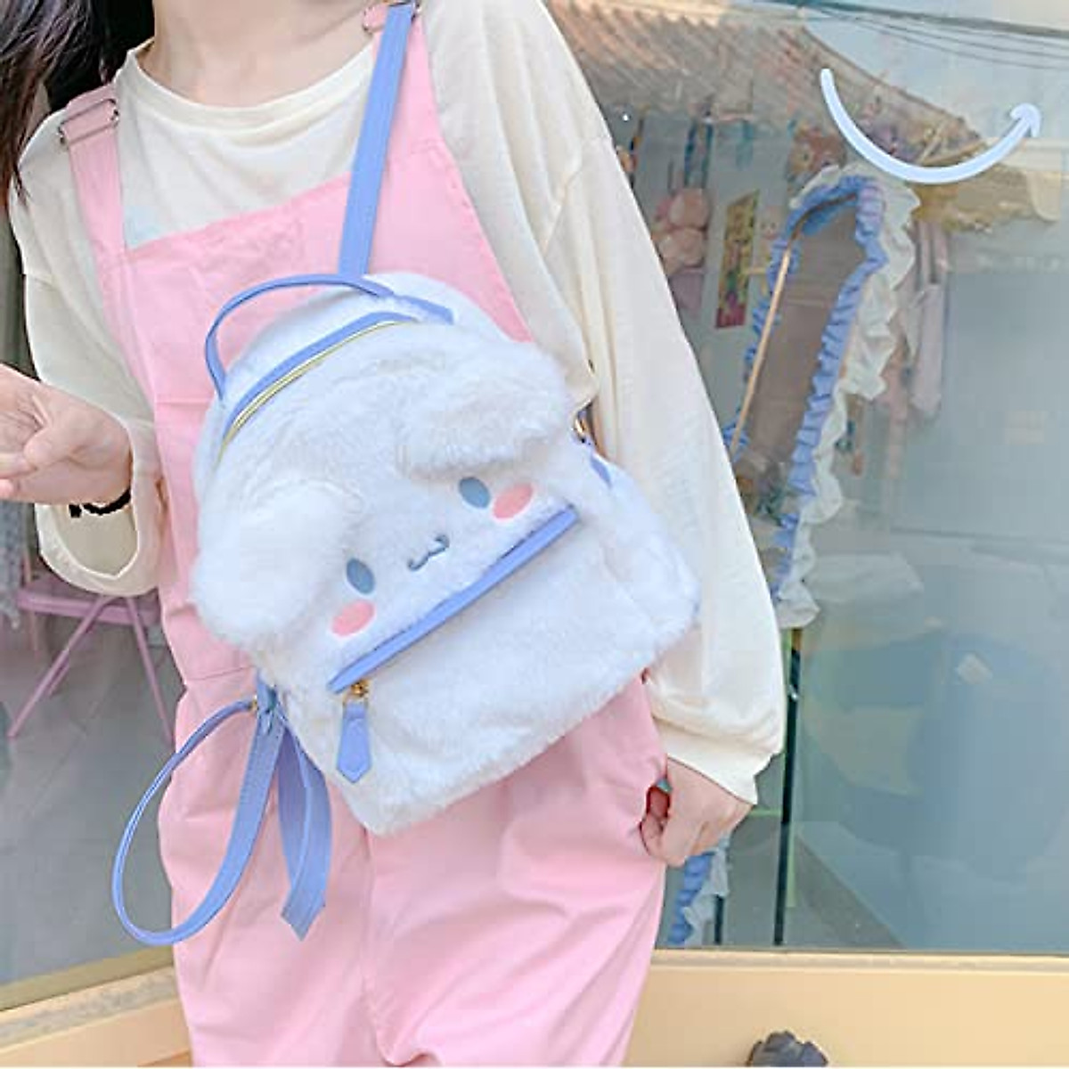 SHOCKTU My Melody Backpack, Cinnamoroll Bag Cute Cartoon School Bag Plush Shoulder Bag Handbag (WHITE)